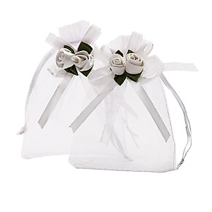 SumDirect Rose Organza Gift Bags - 50Pcs 4x5 inch White Wedding Favor Gift Bags, Jewelry Pouches with Drawstring for Party Wedding Christmas Valentine