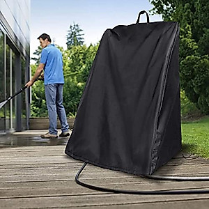 Garden Hose Reel Cover, Outdoor Portable Waterproof Dustproof Garden Free Standing Water Hose Reel Protective Cover for Veranda Patio furniture Rolling Hose Cart Black