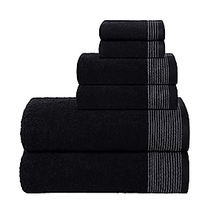 BELIZZI HOME 100% Cotton Ultra Soft 6 Pack Towel Set, Contains 2 Bath Towels 28x55 inchs, 2 Hand Towels 16x24 inchs & 2 Washcloths 12x12 inchs, Compact Lightweight & Highly Absorbant - Black