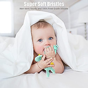 SHARE&CARE BPA Free Silicone Giraffe Baby Teether Toy with Storage Case, for 3 Months Above Infant Sore Gums Pain Relief and Baby Shower, Baby Teething Toys (Light Green)