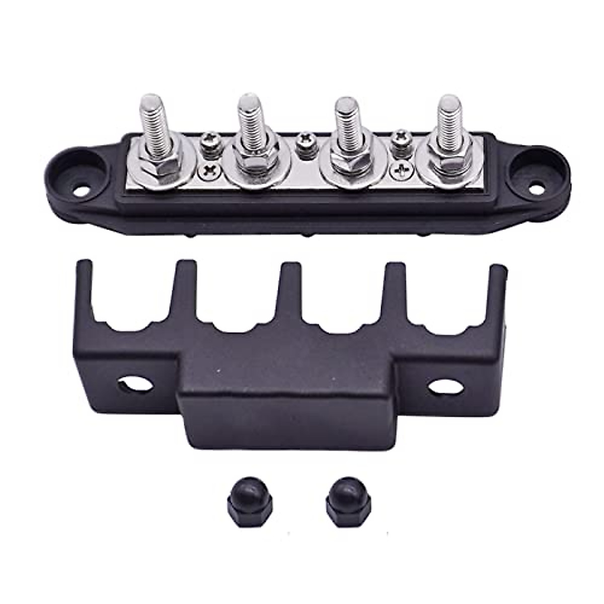 Red & Black Power Distribution Block with Cover,5/16" 4 Studs Bus Bar Power Distribution Block for Auto Marine Car Trailer RV Boat