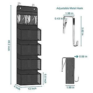 NPET Over Door Hanging Organizer Wall Mount Storage with Clear PVC Pocket, EVA Waterproof Mesh Pocket and Oxford Cloth Material for Closet Bedroom Nursery Dorm (33BK01, Black)
