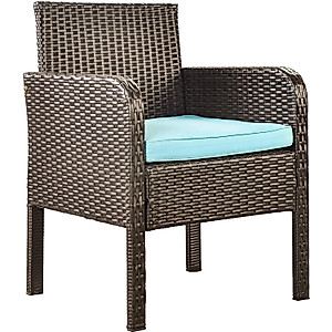 STP-Y 4 Pieces Outdoor Patio Furniture Set All-Weather Wicker Sofa Set Rattan Chair with Tempered Glass Table, Cushioned Seats Conversation Sets, Blue (Color : Blue)
