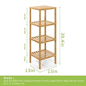 OUTREE 4-Tier Bamboo Shelf, Bamboo Bookshelf, Freestanding Storage Stand, Bathroom Storage Organizer for Living Room, Bedroom, Office, Bathroom, Study Room, Easy Assembly