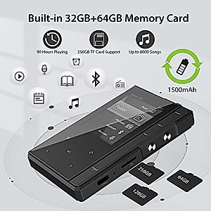 96GB MP3 Player with Bluetooth 5.0, Phinistec Z6 Music Audio Player with Speaker, Metal Body & Glass Back, FM Radio, Voice Recorder, E-Book, Support Micro SD Card up to 256GB