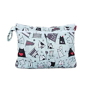 Damero Cloth Diaper Wet Dry Bag with Handle for Swimsuit, Pumping Parts, Wet Clothes and More, Ideal for Travel, Exercise, Daycare, Swimming, Reusable and Water-Resistant (Small,Cats)