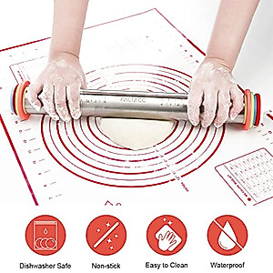 FACIACC Adjustable Rolling Pin with Thickness Rings Adjustable Stainless Steel 17.3 inch Christmas Rolling Pins with Silicone Baking Mat for Baking Dough, Pizza Pie, Pastries, Pasta and Cookies