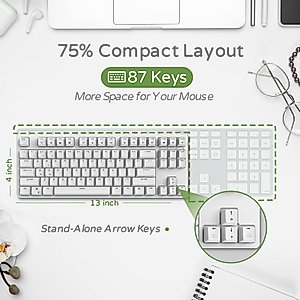 RK ROYAL KLUDGE RK87 Wireless Mechanical Keyboard, 75% TKL Hot Swappable RGB Bluetooth Gaming Keyboard Triple Mode BT5.1/2.4G/USB-C with 2 Detachable Frames, USB Hub, Silent Brown Switch, White