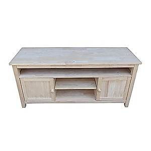 IC International Concepts 26" H, Entertainment TV Stand with 2 Doors Center Shelf 20.03''W x 15.24''D, Durable Solid Parawood Furniture, Living Room/Bedroom, Paint or Stain in Any Color, Unfinished