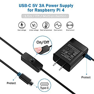 Smraza for Raspberry Pi 4 Case, Raspi 4B Case with Cooling Fan 35MM, 4pcs Heatsinks, 5V 3A USB-C Power Supply for Raspberry Pi 4 Model B RPI 4 8GB/4GB/2GB/1GB