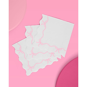 xo, Fetti Bow Pink Napkins - 3-ply, 25 pcs | Bachelorette Decorations, Bow Theme Birthday Party, Bridal Engagement Decor, Coquette Cute Supplies, Girl Baby Shower Tableware, Tea Bday Ribbon Decor