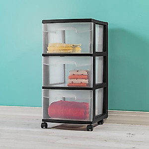 Sterilite 3-Drawer Storage Cart, Clear with Black Frame (4-Pack)