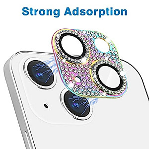 Hsefo for iPhone 13 & iPhone 13 Mini Camera Lens Protector, Bling 3D Rhinestone Sparkle Diamond 9H Tempered Glass Camera Cover Anti Scratch Shockproof Metal Lens Screen Full Protective Cover