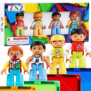 ZNZ Magnetic People Figures for Kids 4 Pieces Toys Compatible with Magnetic Tiles Magnet Blocks for Boys and Girls Gifts