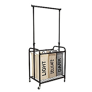 Oceanstar 3-Bag Rolling Laundry Sorter with Adjustable Hanging Bar, Color