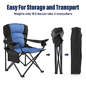 Oversized Folding Camping Chair Outdoor, Heavy Duty Foldable Lawn chair for Adults Support 440lbs, Collapsible Large Padded Camp Chair with Cup Holder&Carry Bag for Fishing Outside Sports Picnic(Navy)