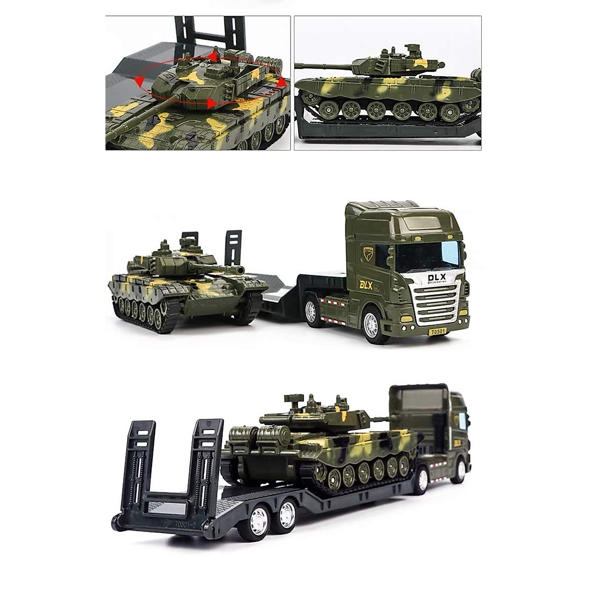 ZUKULIFE Military Vehicles and Army Battle Site Toys Flatbed Truck with Tank, Gift for 3 4 5 6 Year Olds Boys Kid Toddler Child