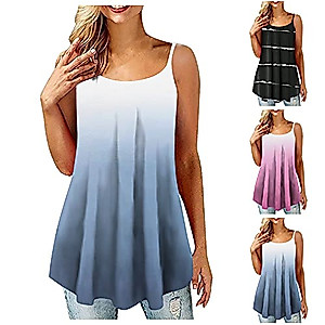 wodceeke Women's Summer Tank Sleeveless Sling Gradient T-shirt Casual Loose Solid color Tops (Blue,XXXL)