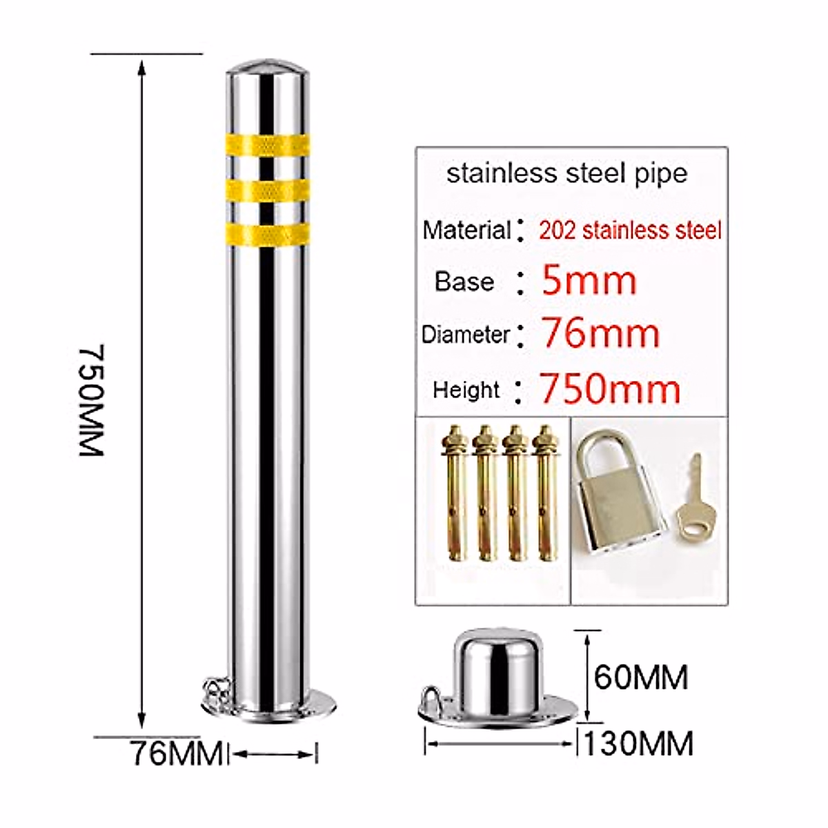 2pcs Stainless Steel Garage Space Barrier,Private Car Parking Space Lock,Easy Installation Lockable Parking Barrier(800×76mm/31.5×3in)
