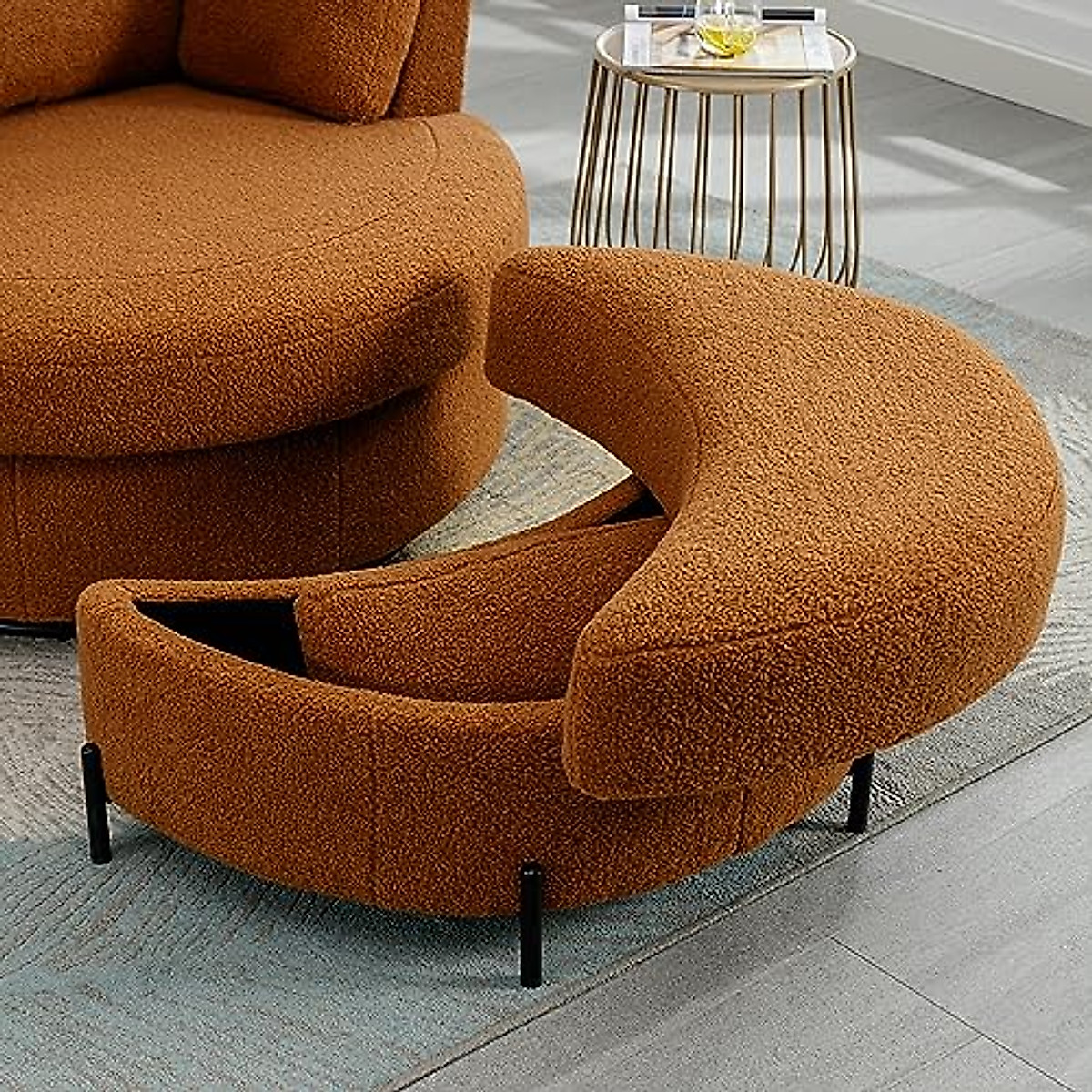 Oversized Swivel Accent Barrel Chair with Storage Bench Large Ottoman+4 Pillows,Comfy Upholstered 360 Recliner Sofa Club Chaise Leisure Round Loveseat Lounge Armchair for Living Room/Hotel/Nursery