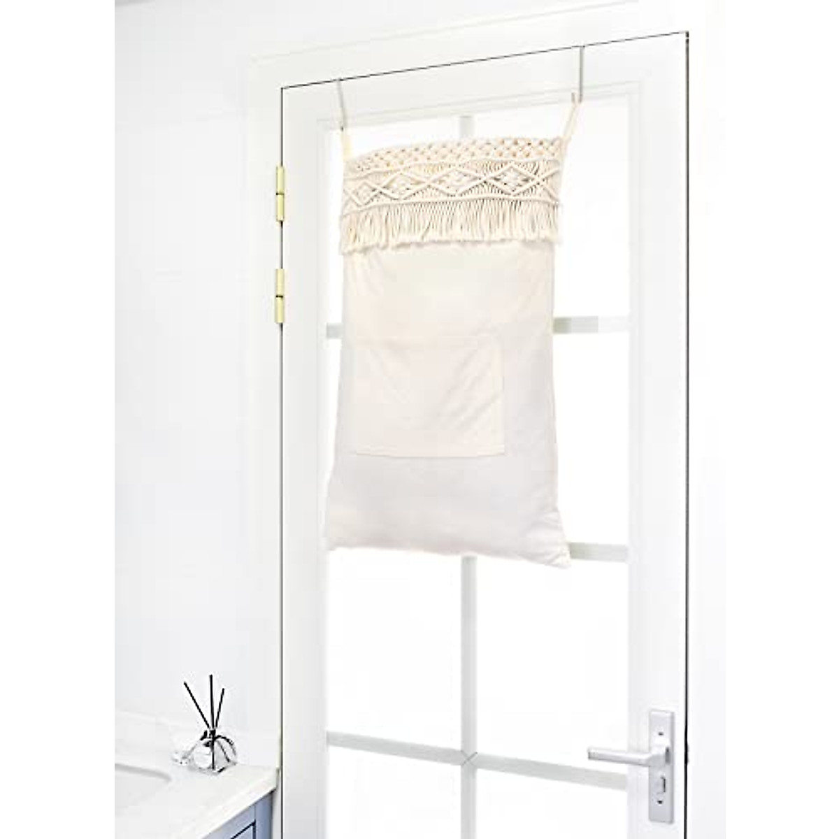 Mkono Macrame Over The Door Organizer and Hanining Laundry Hamper