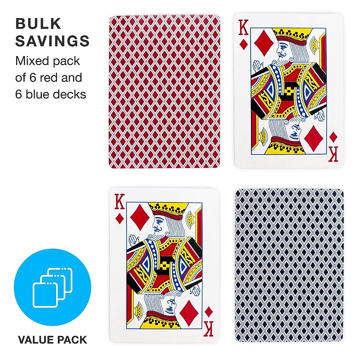 Brybelly 12 Decks of Playing Cards|Poker Wide Size (6 Red/6 Blue)|Plastic Coated Cards for Poker, Blackjack| Regular Index