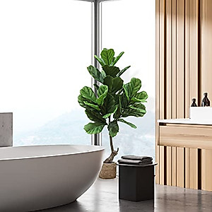 Melli Welli Artificial Fiddle Leaf Fig Tree 4.1FT Tall Fake Fiddle Leaf Fig Plant Faux Tree in Pot Ficus Tree for Home Decor Indoor Outdoor Office Living Room Bathroom Corner