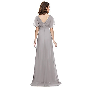 Ever-Pretty Women's Classic Chiffon Short Sleeve Pleated V-Neck Floor Length Bridesmaid Dresses Grey US14