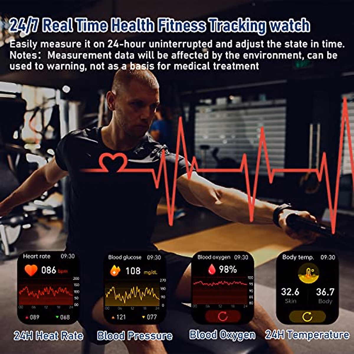 Blood Glucose Smart Watch with Bluetooth Call for Men Women, Smartwatch Fitness Tracker Heart Rate Monitor Blood Sugar Oxygen Pressure Tracking for Android iOS Phones, IP67 Waterproof