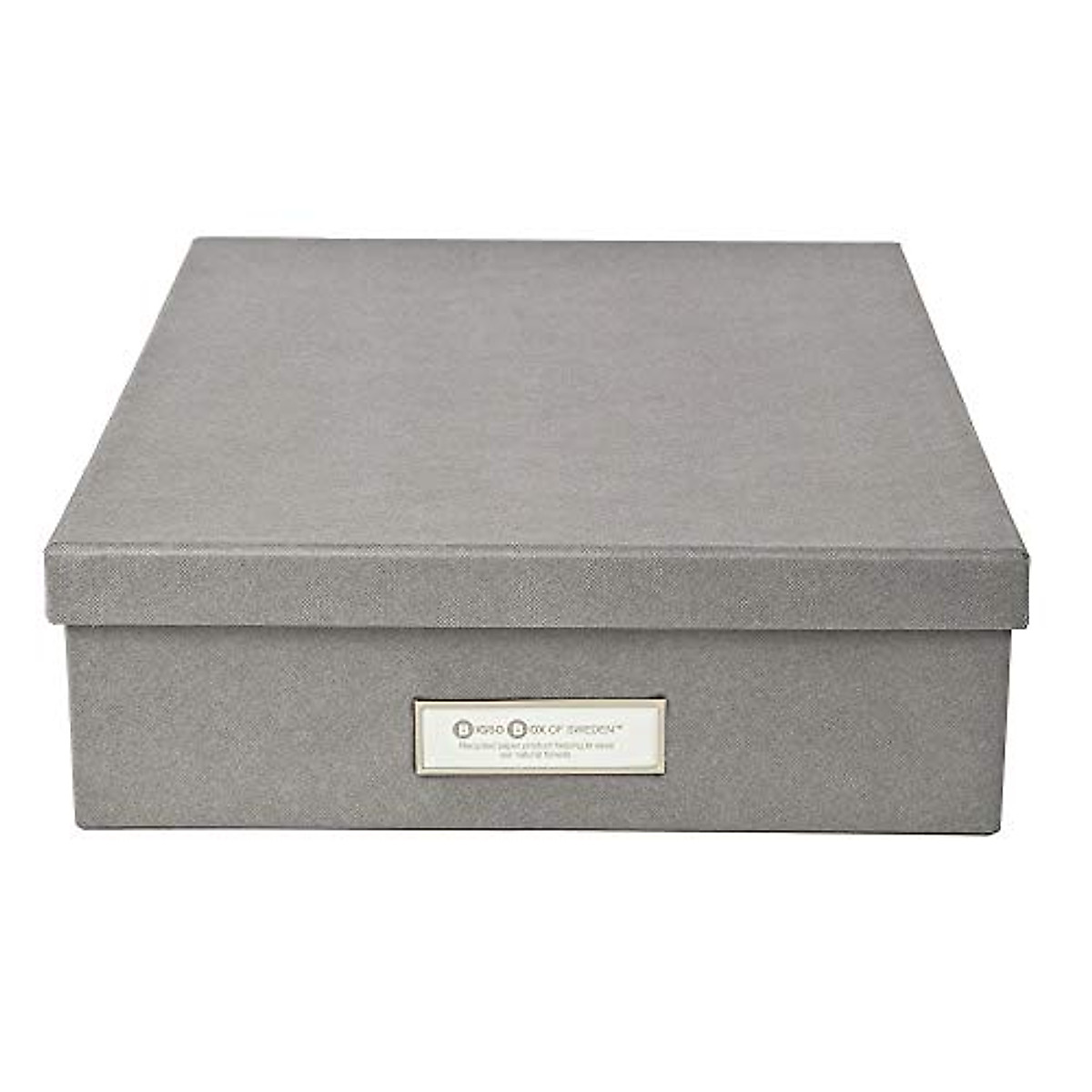 Bigso Oskar Fiberboard Label Frame Document Letter Box | File Organizer Document Box for Important Paperwork | Document Storage Box with a Lid & Metal Label Window | 3.3″x10.2″x13.8″ | Grey