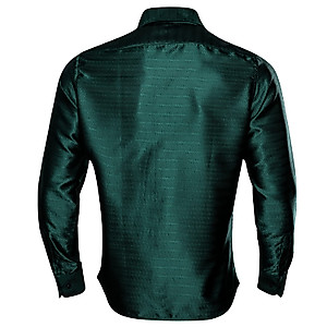 Barry.Wang Men Shirts Emerald Green Silk Dress Shirt Long Sleeve for Casual Business Party Woven Shirts St. Patrick's Day