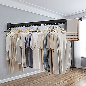 ZdwCyl Wall Mounted Clothes Hanger,Clothes Drying Rack,Laundry Drying Rack,Laundry Rack Wall Mount,Space Saver,Retractable Drying Rack Clothing,Collapsible(Tri-Fold), Windproof Holes,with Clips