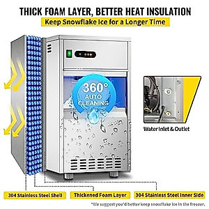 Commercial Flake Ice Maker, 55LBS/24H ETL Approved Stainless Steel Freestanding Ice Machine for Seafood Restaurant with Water Filter and Spoon Included - Food Grade