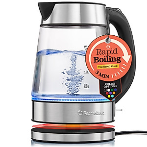 Speed-Boil Water Electric Kettle, 1.7L 1500W, Coffee & Tea Kettle Borosilicate Glass, Wide Opening, Auto Shut-Off, Cool Touch Handle, LED Light. 360° Rotation, Boil Dry Protection