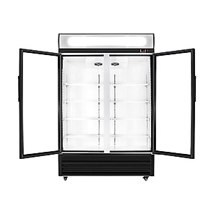 FRICOOL Merchandiser Refrigerator with 2 Glass Doors, 31 cu ft Beverage Display Cooler, Upright Fridge with LED Lighting, Adjustable Shelves for Beverages, Beer and Drinks, Swing Door, Black