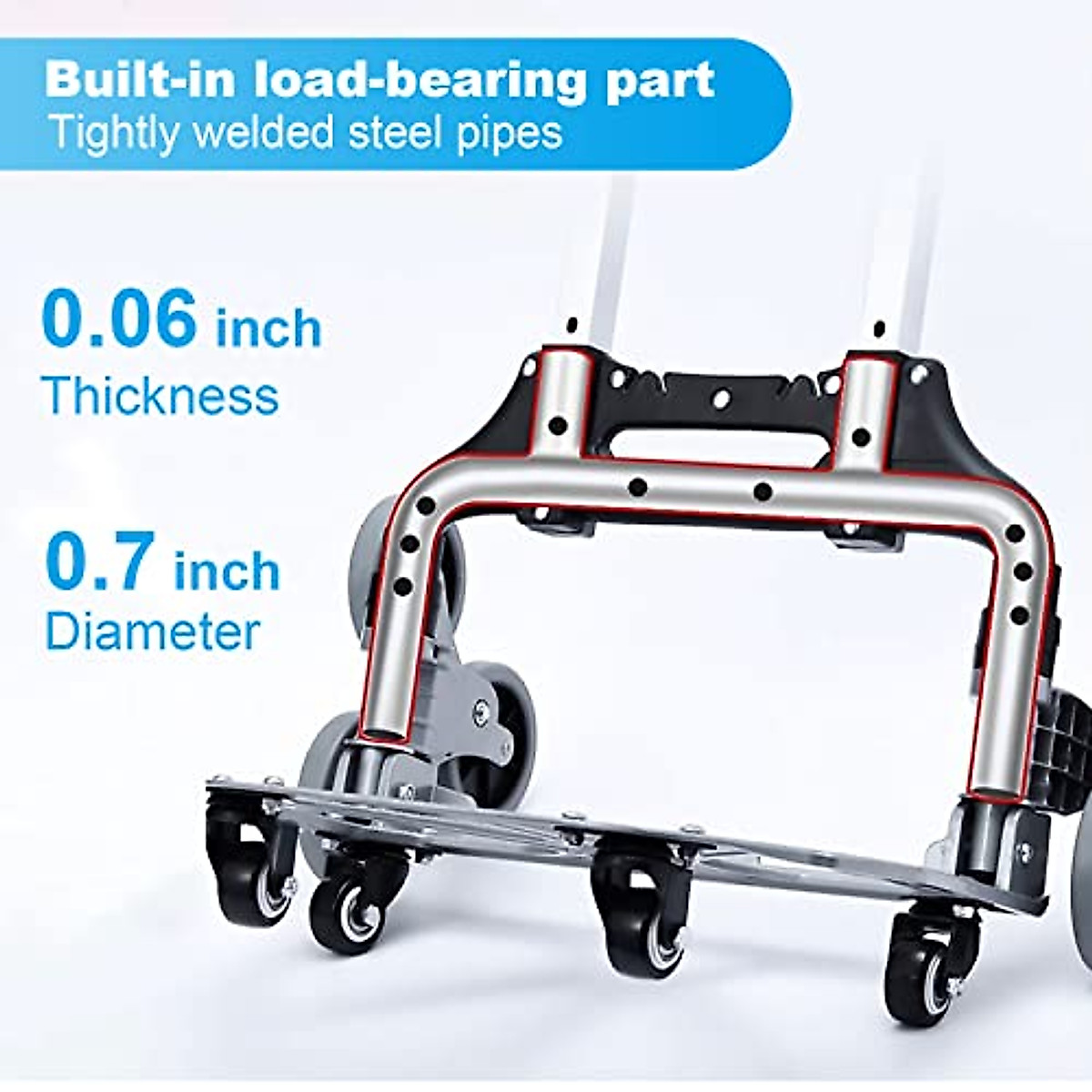 Stair Climber Cart Hand Truck with Wheels, Shopping Folding Grocery Cart, Aluminum Alloy Folding Hand Truck Trolley for Luggage Package Delivery