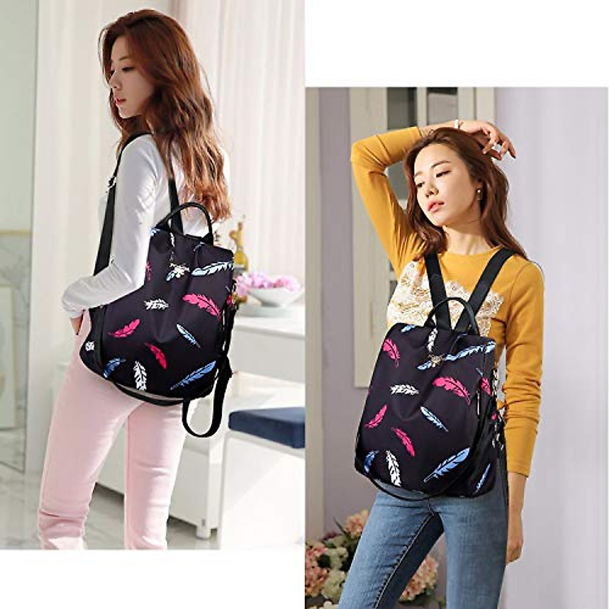 Women's Anti-theft Backpack Purse Small Daypack Schoolbag Girls Shoulder Bags (Colored Feather)