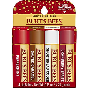Burt's Bees Lip Balm Easter Basket Stuffers, Moisturizing Lip Care, Festive Fix Set - Peppermint, Salted Caramel, Cranberry Spritz & Shortbread Cookie (4 Pack)