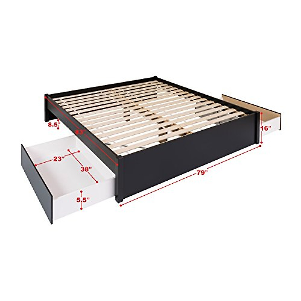 Prepac King Select 4-Post Platform Bed with 2 Drawers, Black