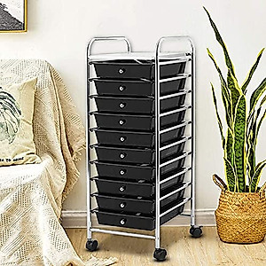 BestComfort Rolling Storage Cart with 10 Drawers, Mobile Utility Cart Storage Organizer with Lockable Casters, Multipurpose Storage Organizer Cart for School Office Home Beauty Salon