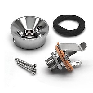 SAPHUE Electric Guitar Chrome Socket Jack Plate Holder for 6.35mm Plug Electrosocket Recessed jack Guitar Parts（Delivery of 3.3FT electric guitar cable）