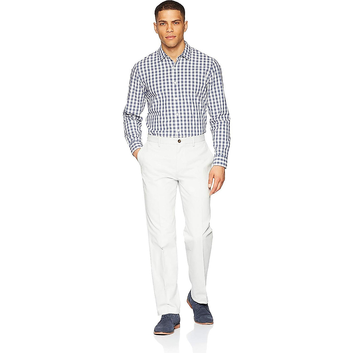 Amazon Essentials Men's Classic-Fit Wrinkle-Resistant Flat-Front Chino Pant (Available in Big & Tall), Light Grey, 42W x 30L