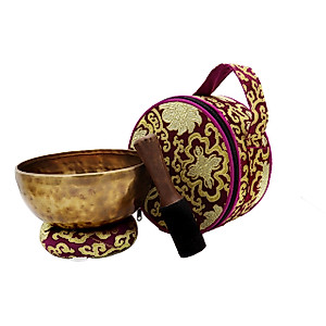 Tibetan Singing Bowl 8 Inch Large Hand Hammered Chakra Bowl 7 Metal Meditation Bowl for Cleansing, Chakra Balancing, Mindfulness, Yoga, Décor, Gift Set (Comes with Cushion, Mallet and Box