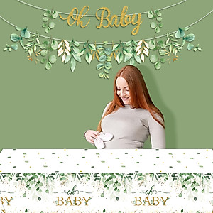 Greenery Baby Shower Banner Eucalyptus Leaves Oh Baby Tablecloth for Kids Green Eucalyptus Sign Welcome Oh Baby Table Cover Welcome Baby Shower Eucalyptus Birthday Gender Neutral Party Decoration