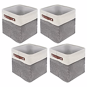 CreekView Home Emporium Fabric Cube Storage Bins 4 Pack - 10 x 10in White/Gray Foldable Storage Cubes for Organization