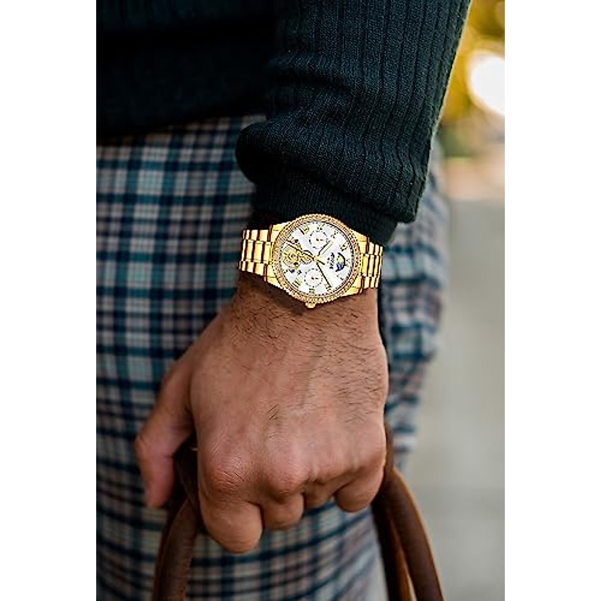 AIYISHI Unisex Golden Watches Luxury Diamond Fashion Waterproof Stainless Steel Luminous Calendar Date Quartz Wrist Watch for Men and Women