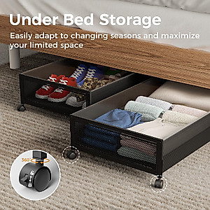 HUWAILE 60L Large Capacity Under Bed Storage with Wheels-Under Bed Storage Containers-Under Bed Storage Drawer-Under Bed Storage Organizer for Clothes, Blankets, Shoes, Books, and Toys (2 Pack)