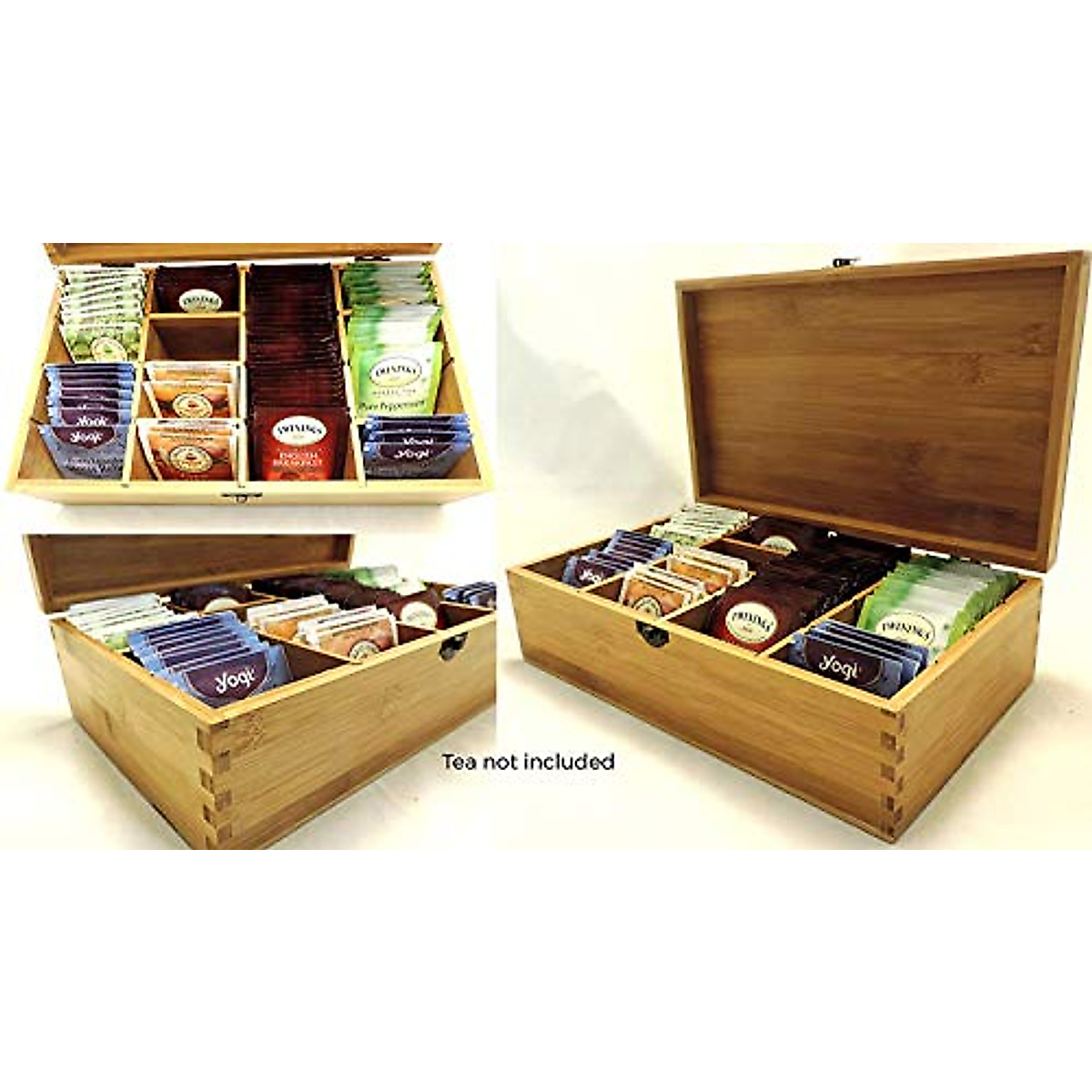 cookbook people Multikeep Adjustable Tea Box 128 Tea Bag Storage Organizer Bamboo Latching Lid (Blank Lid)