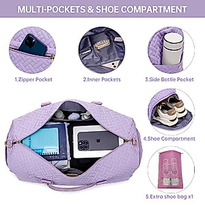 Duffle Bag for Travel, Weekender Bag with Shoe Compartment, Carry On Overnight Bag for Women with Toiletry Bag, Gym Bag with Wet Pocket, Hospital Bags for Labor and Delivery Lavender Purple