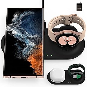 Wireless Charging Station, Dual Wireless Charger for Samsung Galaxy Watch 4/3 Active2/1,Fast Wireless Charging Pad for Samsung Galaxy Z Flip4/3 Fold 4/3 S22/Ultra/+/S21/Note 20/10 Buds2 Pro(Adapter)